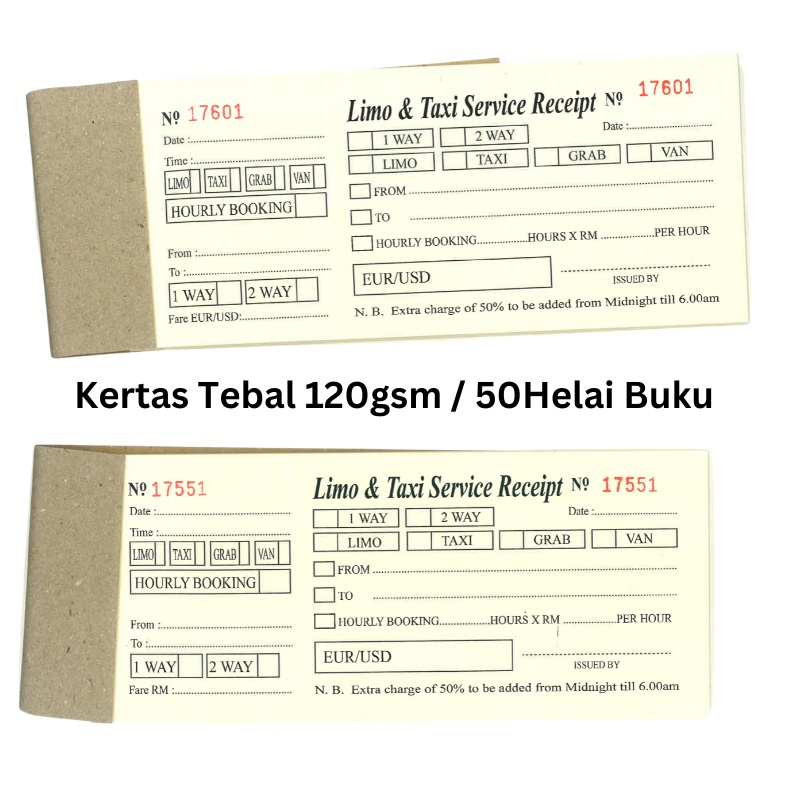 1 Buku Resit Matawang EUR/USD / 50 helai buku / Servis untuk Van, Taxi ...
