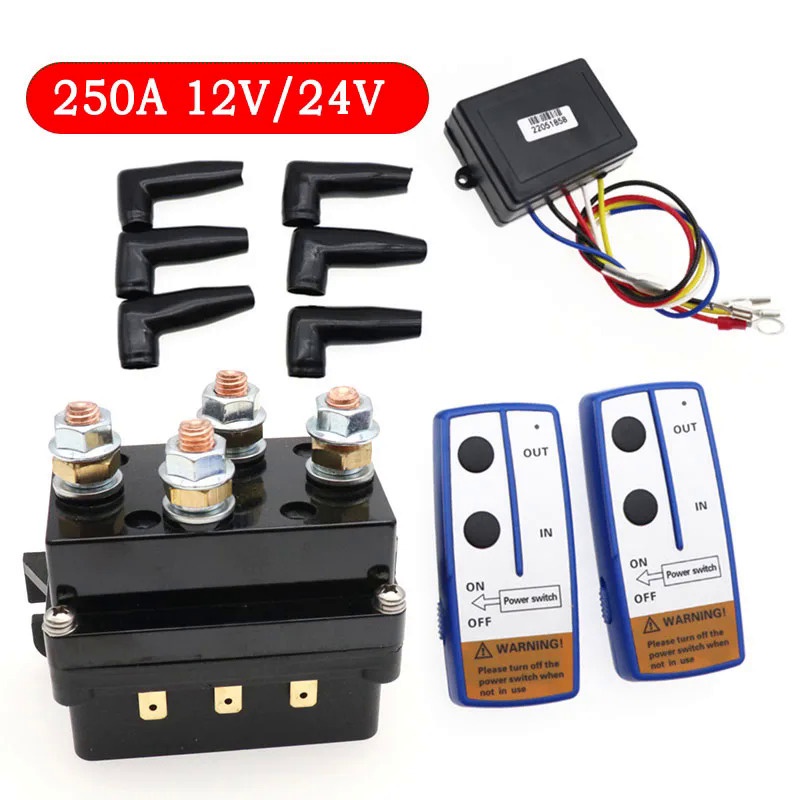 12V/24V 250A Winch Remote Contactor Winch Control Solenoid Relay Twin Wireless Remote Kit Car ...