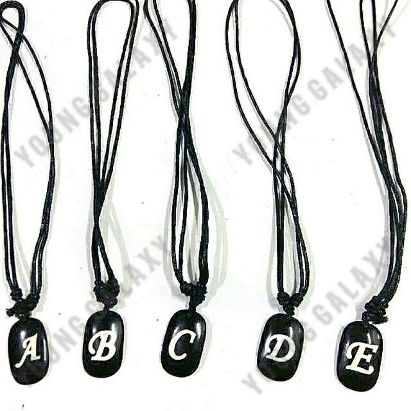 Alphabet Letter Adjustable Leather Tread Necklace Tali Kulit Hitam ...