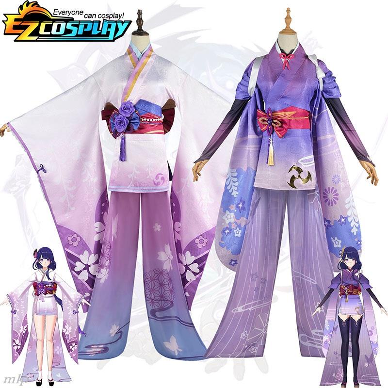 Cos Genshin Raiden Ei Beelzebul Cosplay Costume Kimono Full Set Suits ...