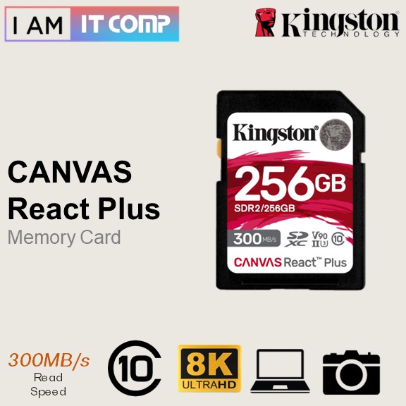 Kingston Canvas React Plus SD Card Class 10 UHS-II Cinema Camera 256GB Memory Card for Ultra HD ...