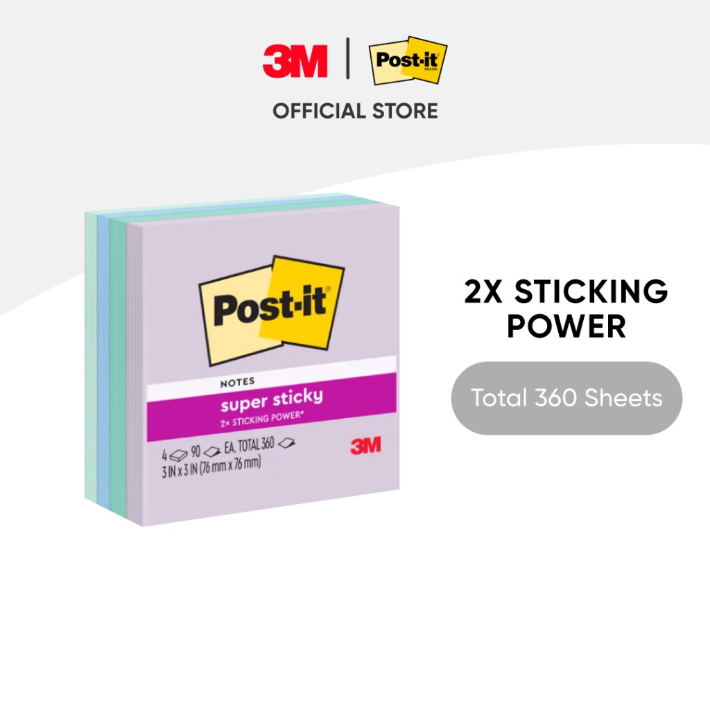 3M™ Post-it® Super Sticky Notes Blue Hour, 2x Sticking Power, 360 pcs ...