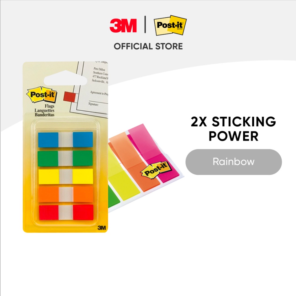3M™ Post-it® Flags, 2x Sticking Power, 100 pcs/pack, 0.47in, Assorted ...