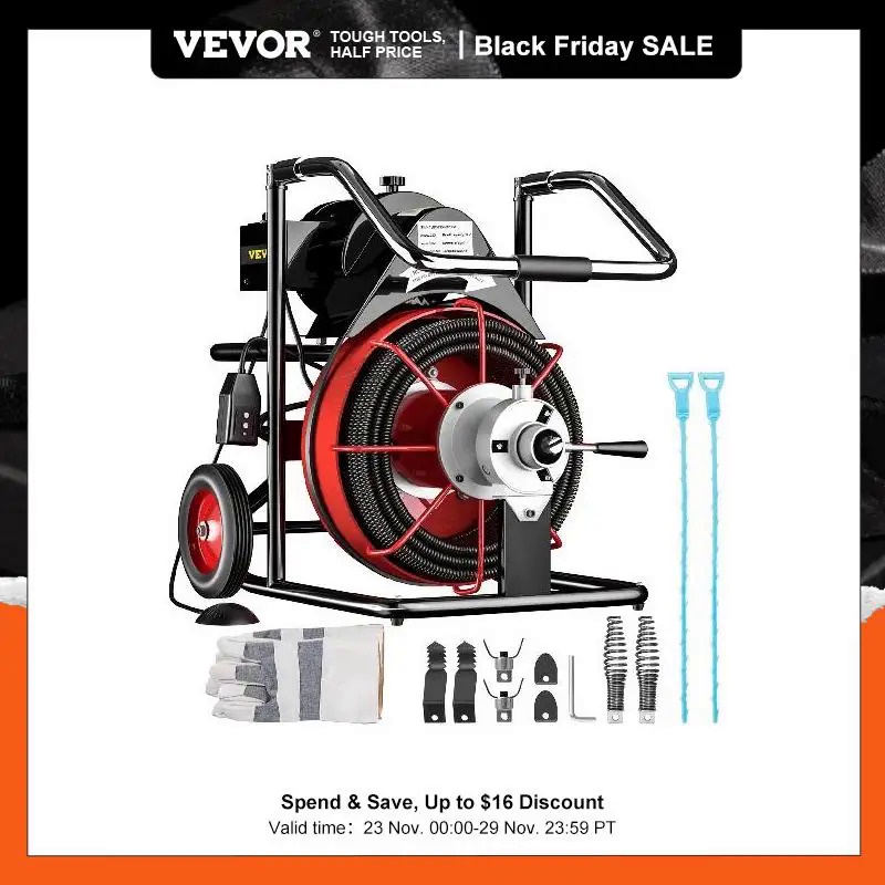 VEVOR Electric Drain Auger Pipe Cleaner Unblocker Plunger Tool Sink ...