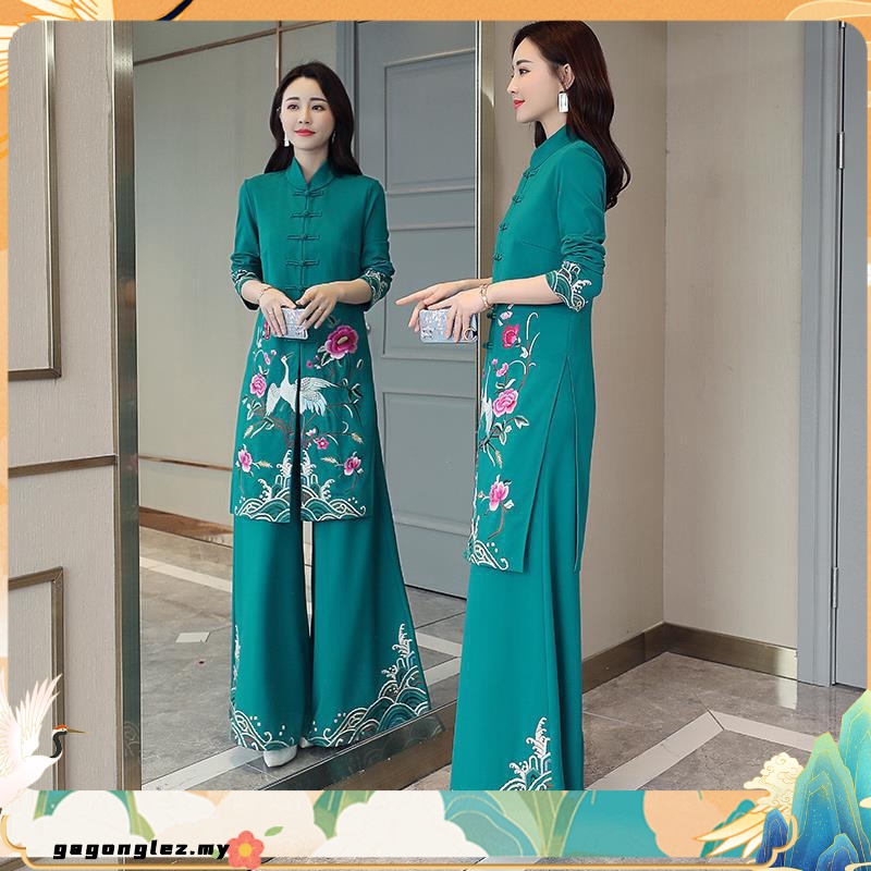 Chinese Styles Vintage Women Hanfu Midi Qipao Two Pieces China ...