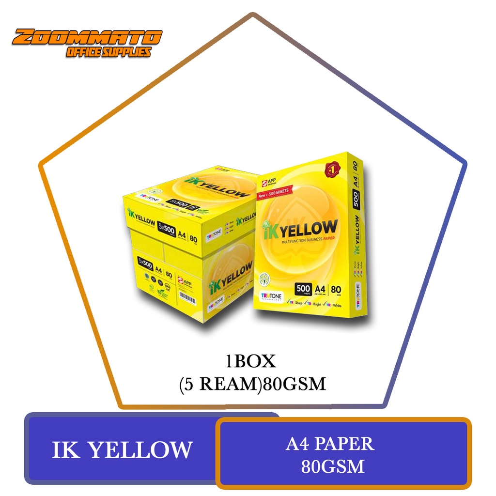 IK Yellow A4 Paper 70/80gsm 500 sheets ( 5 ream/Carton) Multifunction Business Paper | Shopee ...