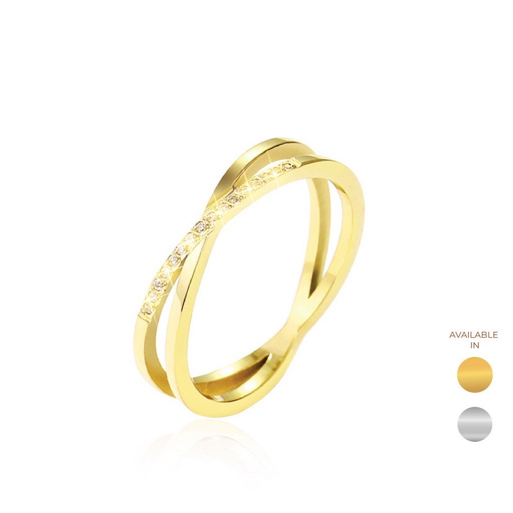 CELOVIS Reva Entwined Single Row embedded Cubic Zirconia Ring ( Gold/ Silver ) | Shopee Malaysia