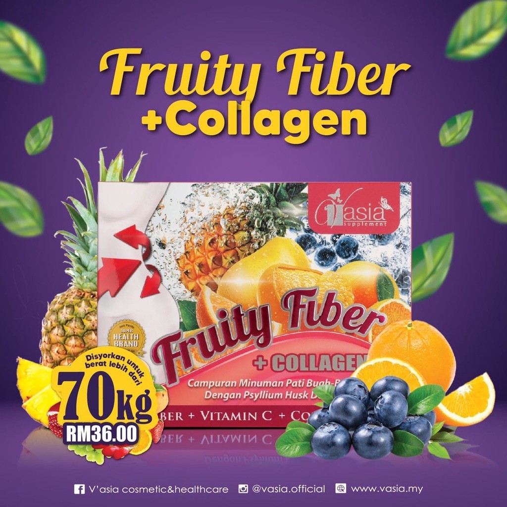 🍀V'Asia FRUITY FIBER COLLAGEN & GRAPE FIBER COLLAGEN (10sachet X 15g) | Shopee Malaysia