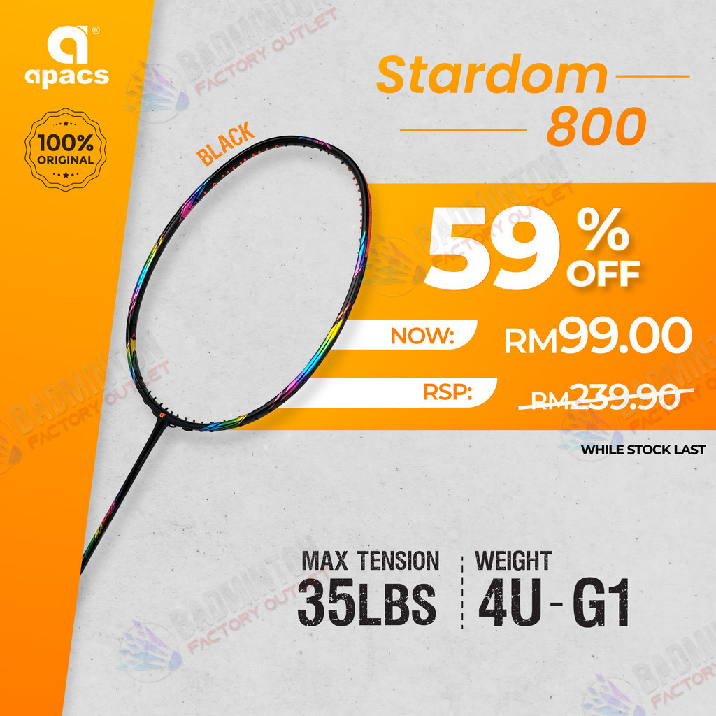 【FRAME ONLY】 APACS Stardom 800 (Black) Badminton Racket - 4UG1 Max.T ...