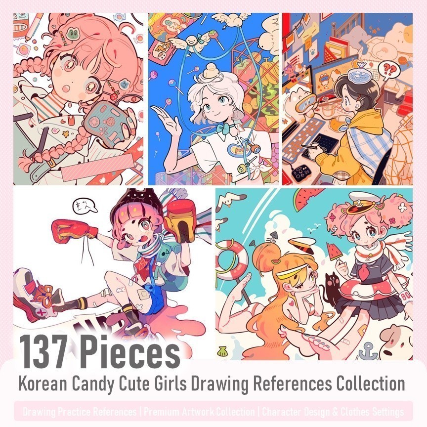 🔥 Digital Illustration Collection - Korean Candy Cute Girls Drawing ...