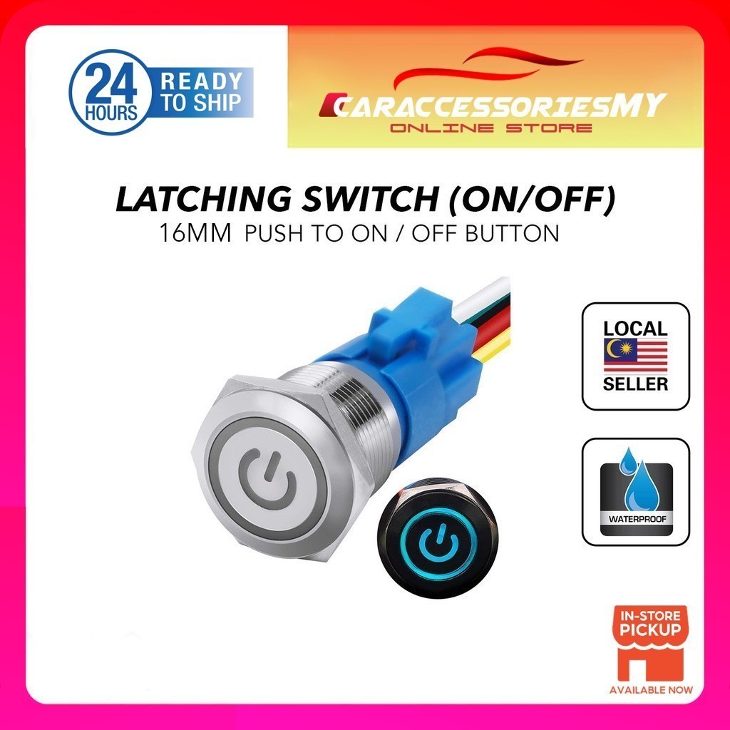 16mm latching Car Switch push ON/Off button Waterproof Stainless Steel ...