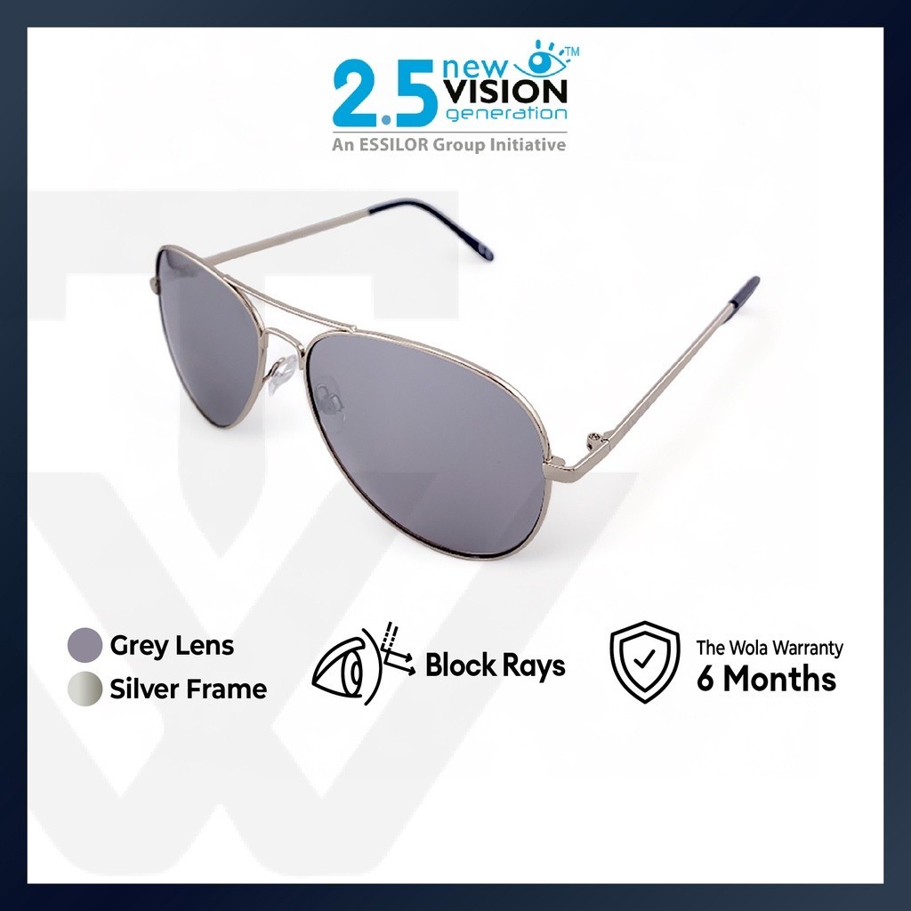 (6 Months Warranty) 2.5 NVG by Essilor Men's Aviator Frame Silver Metal ...