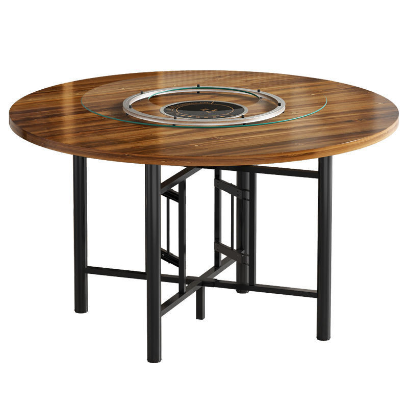 ST-⛵Large round Table Hot Pot Induction Cooker Integrated Solid Wood ...