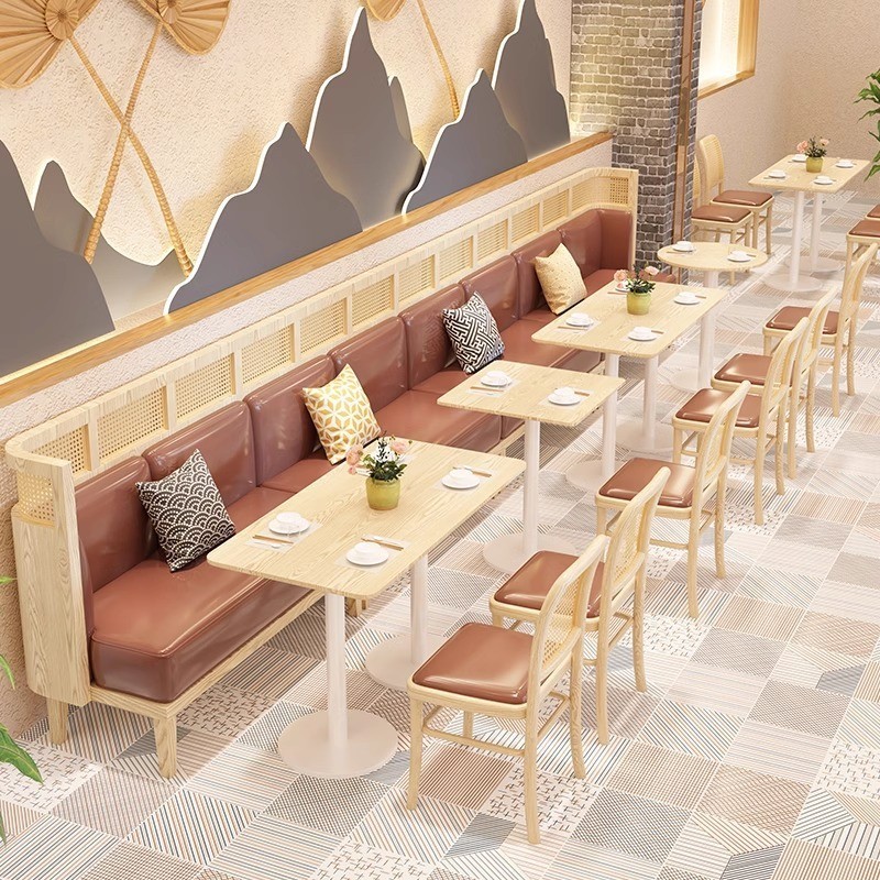 ST-⛵Theme Restaurant Booth Sofa Rattan Wall Solid Wood Southeast Asian ...