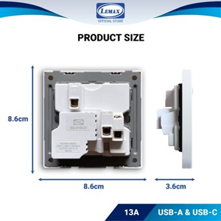 LMX 13A USB-A & USB-C Multi Switch Socket Wall Socket 2 x USB Socket ...