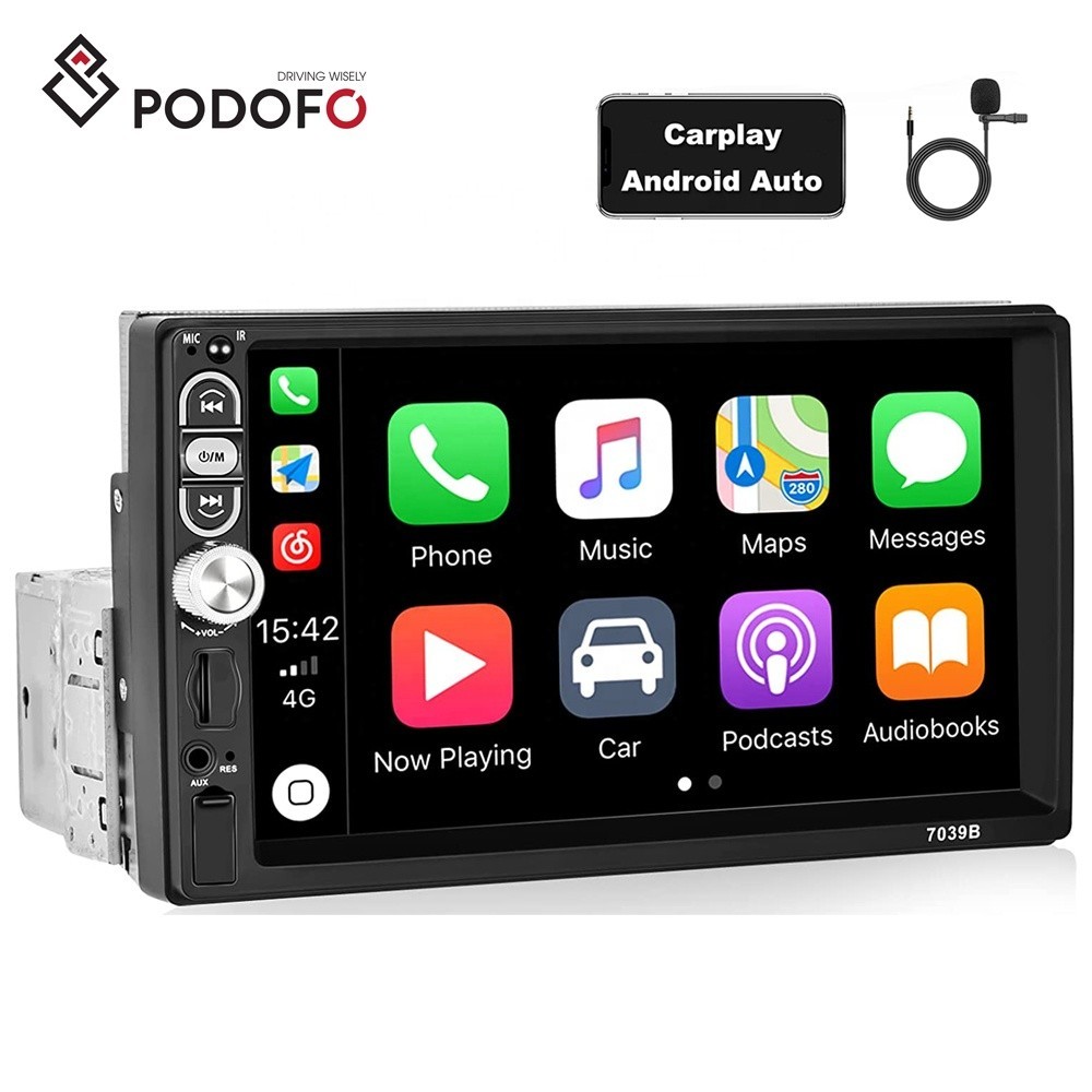 Podofo 7'' Single Din Car Stereo with Carplay Android Auto 1 Din Car ...
