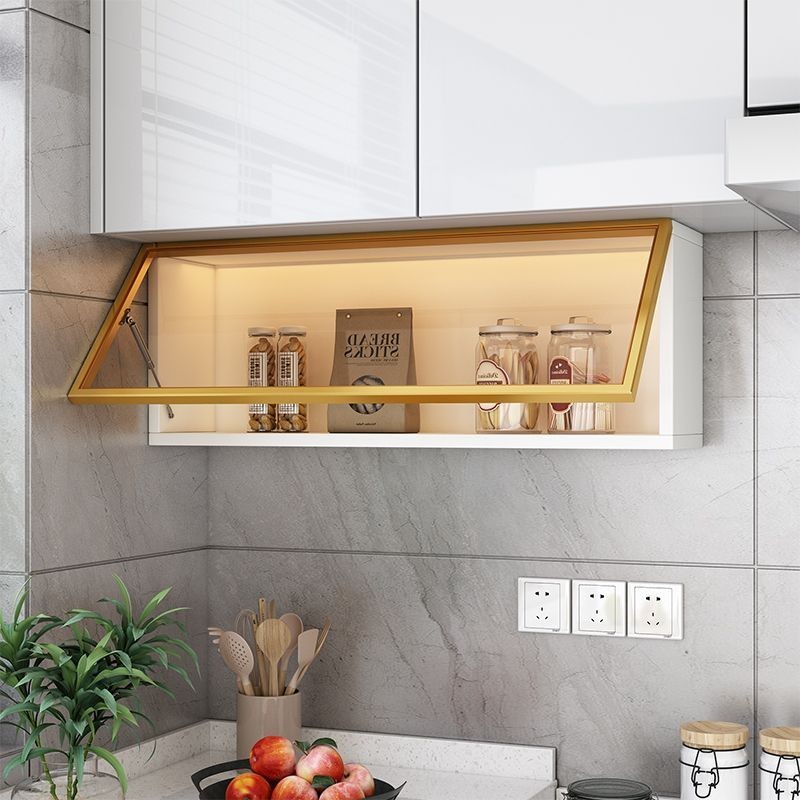 Kitchen Wall Cabinet storage cabinet transparent glass flip-up cabinet ...