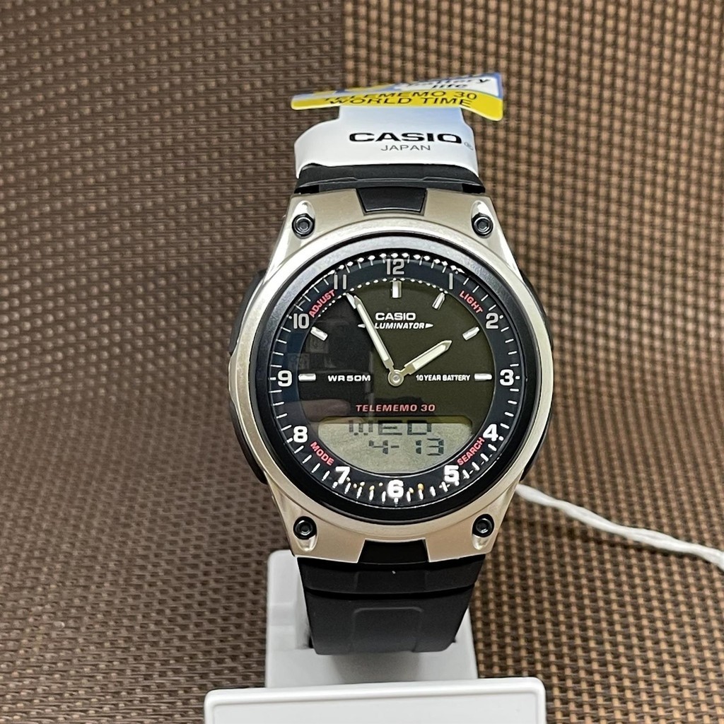 Casio AW-80-1A Data Bank Analog Digital Black Resin Alarm Stopwatch ...