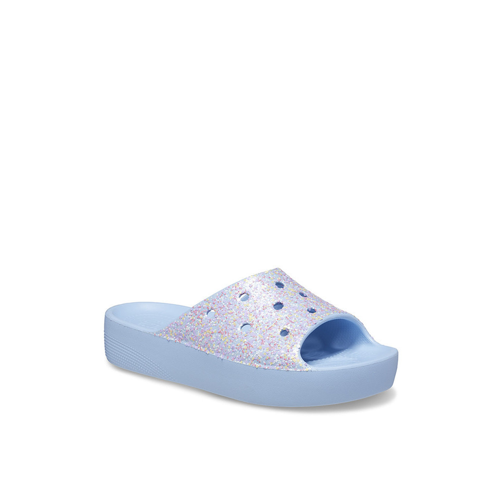 Crocs - Classic Platform Glitter Slides (Female - Blue Calcite/Multi ...