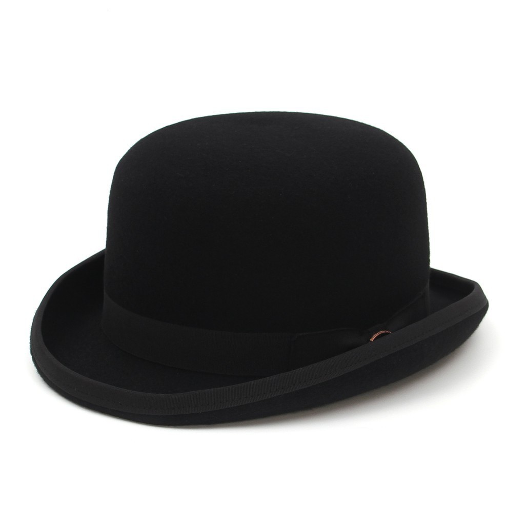 4 Sizes 100% Wool Felt Black Derby Bowler Hat For Men Women Satin Lined ...