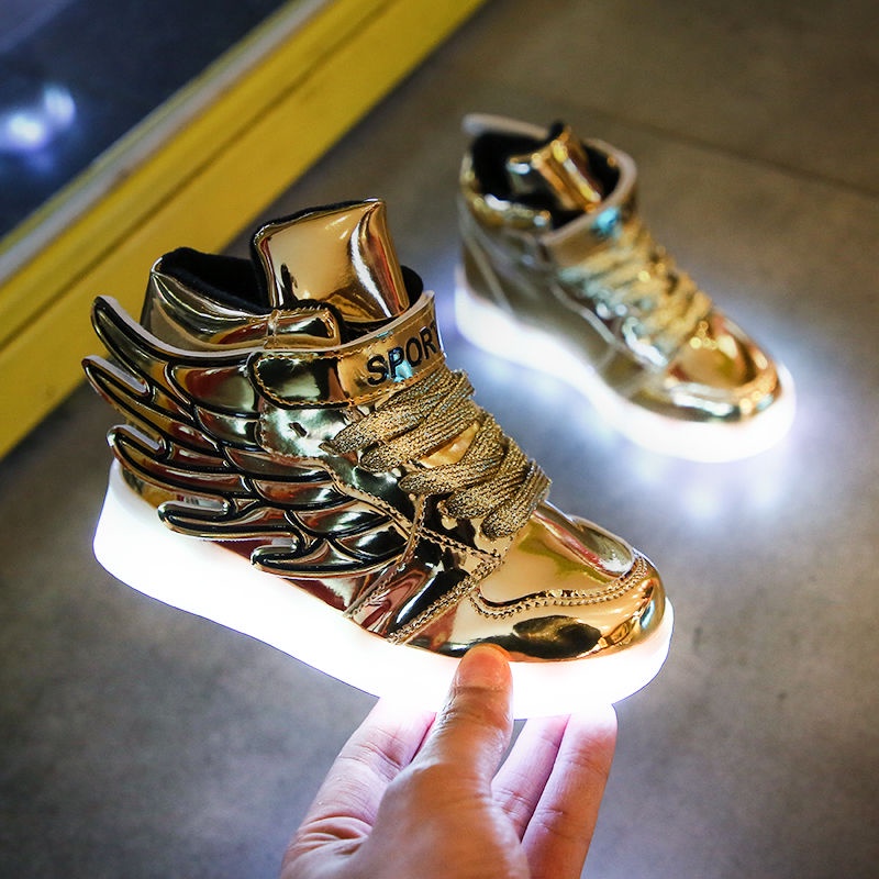 Kids led shoes Rechargeable Luminous Shoes Shoelace Lights Golden ...