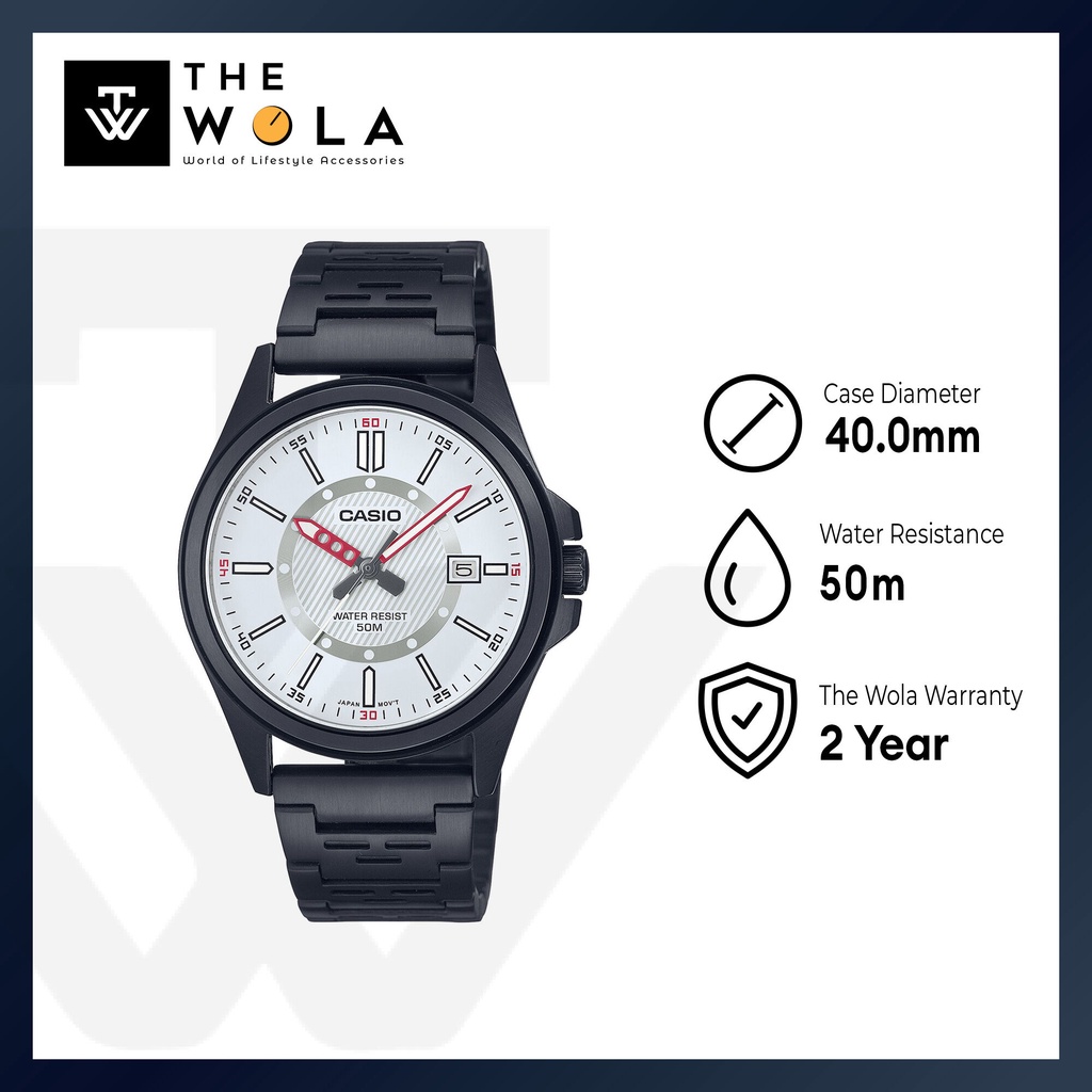 (2 Years Warranty) Casio Men's Analog Watch MTP-E700B-7EV White Dial with Black Stainless Steel ...