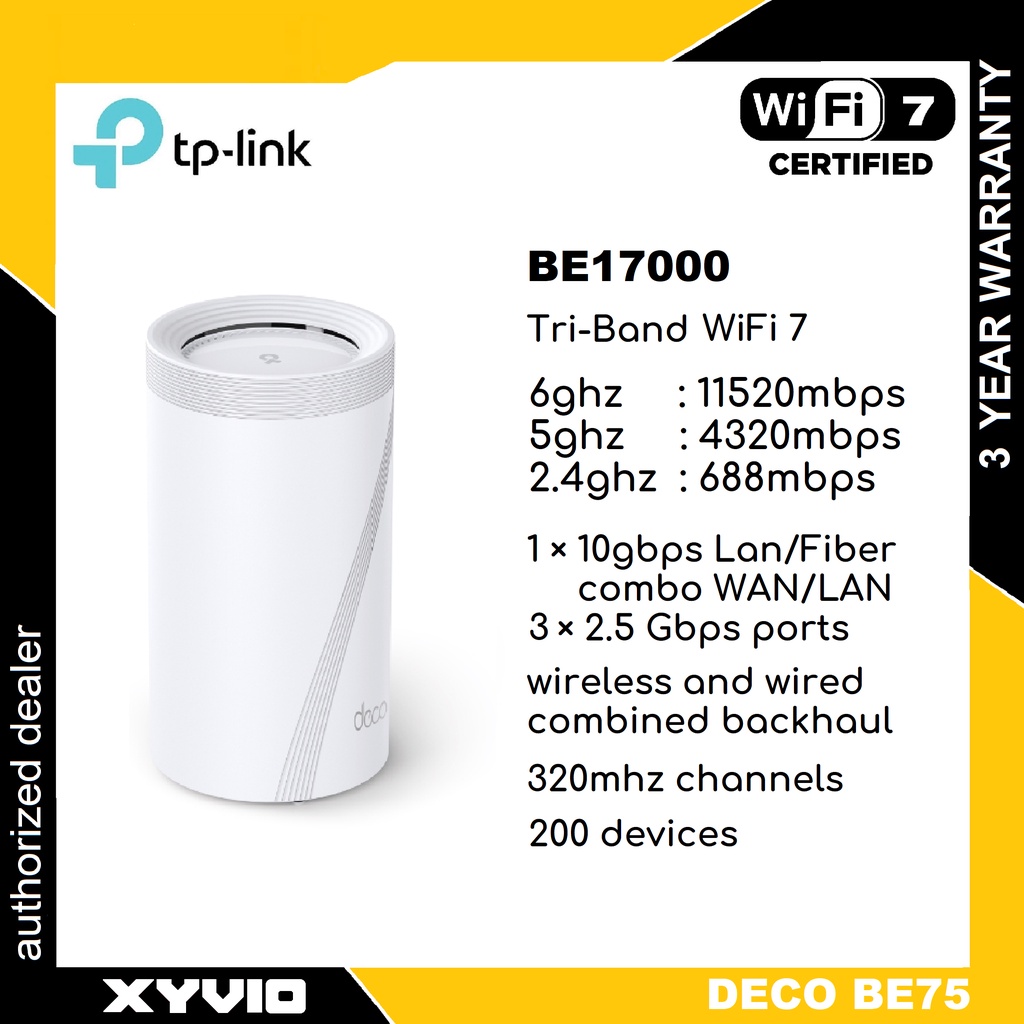 TP-LINK DECO BE75 BE17000 WiFi-7 Tri-Band Whole Home Mesh WiFi-7 System ...