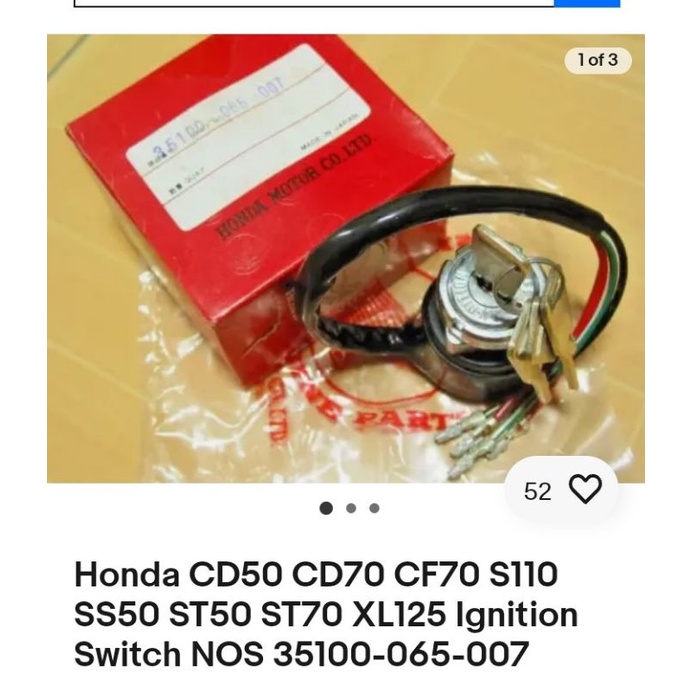 Honda CD50 CD70 CF70 S110 SS50 ST50 ST70 XL125 Ignition Switch NOS ...