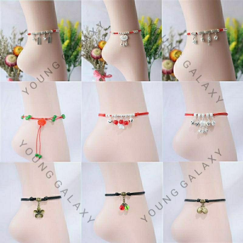 Adjustable Lucky Bell Anklet 会动铃铛脚链红绳转运脚镯 Gelang Kaki Wanita Loceng ...