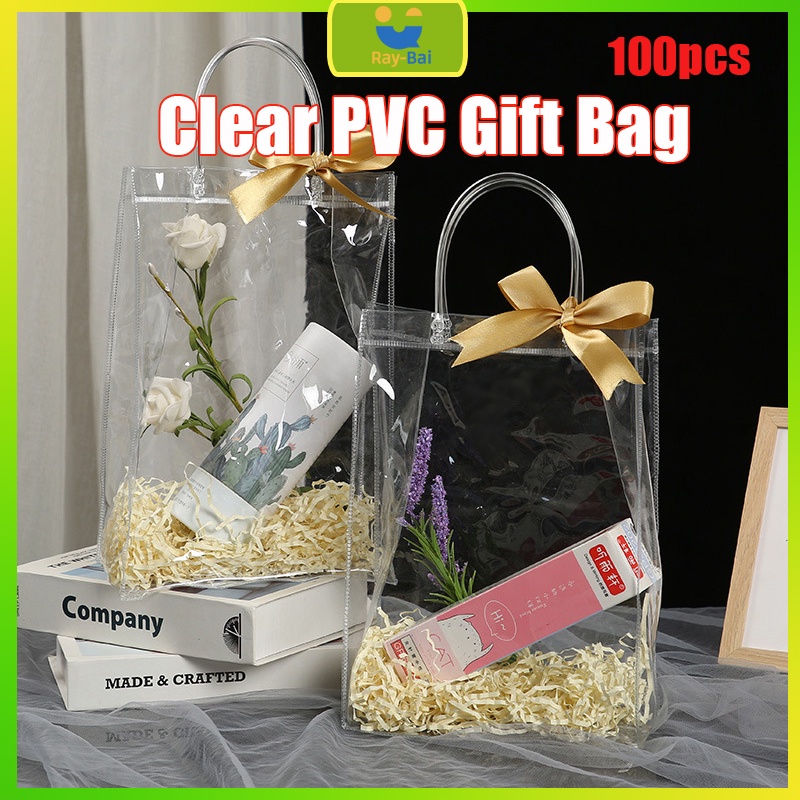100pcs Clear PVC Bag with Button Transparent Doorgift Packaging Bag ...