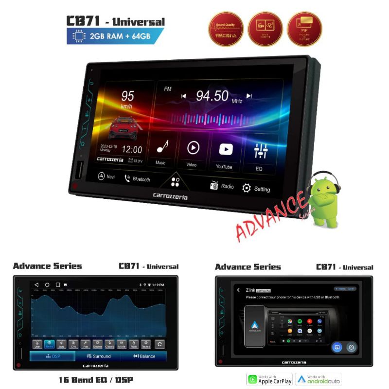 CARROZZERIA DOUBLE DIN 7 INCH ANDROID PLAYER APPLE CAR-PLAY & ANDROID ...