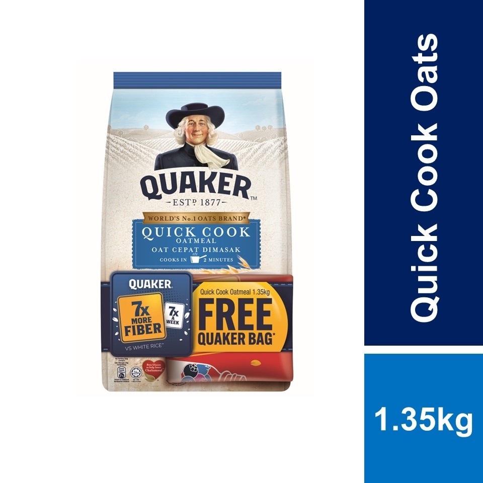 Quaker Quick Cook Oats 1.35kg Free Bag | Shopee Malaysia