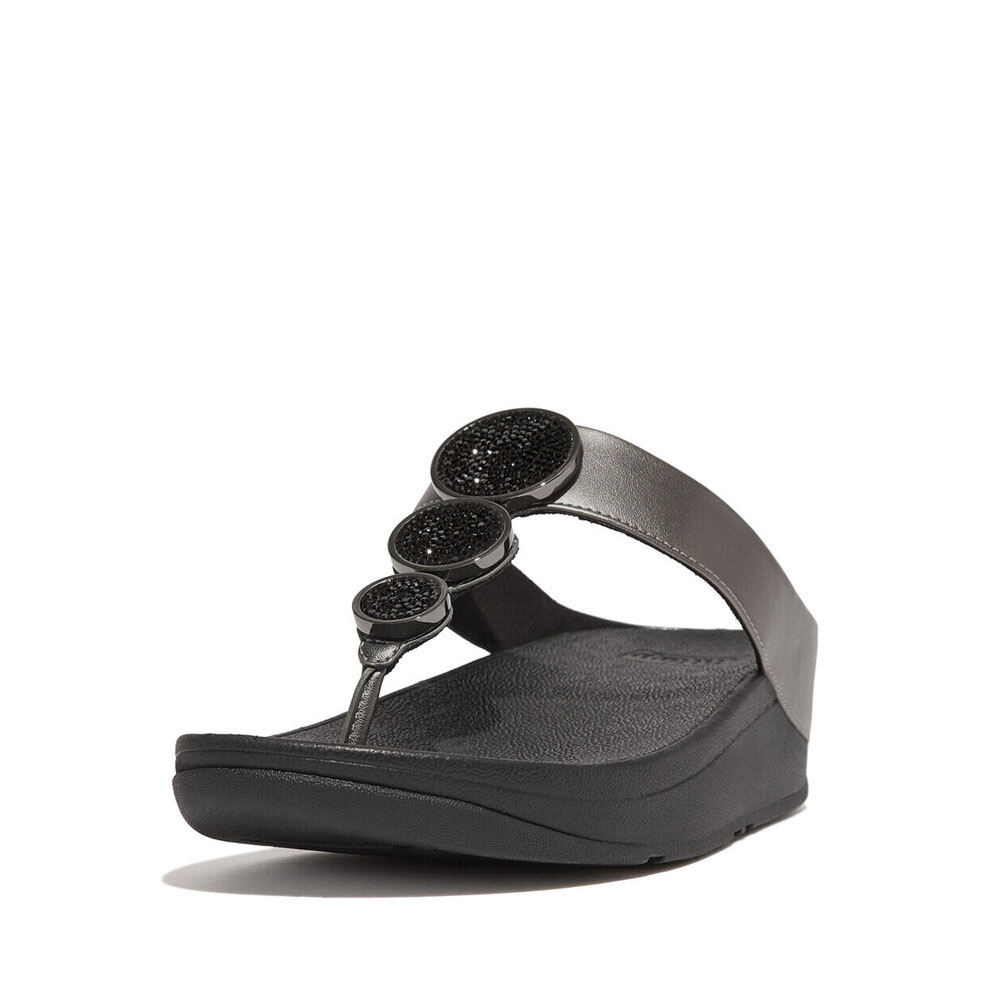 FitFlop HALO Bead-Circle Metallic Toe-Post Sandals - Pewter Black (HJ1 ...