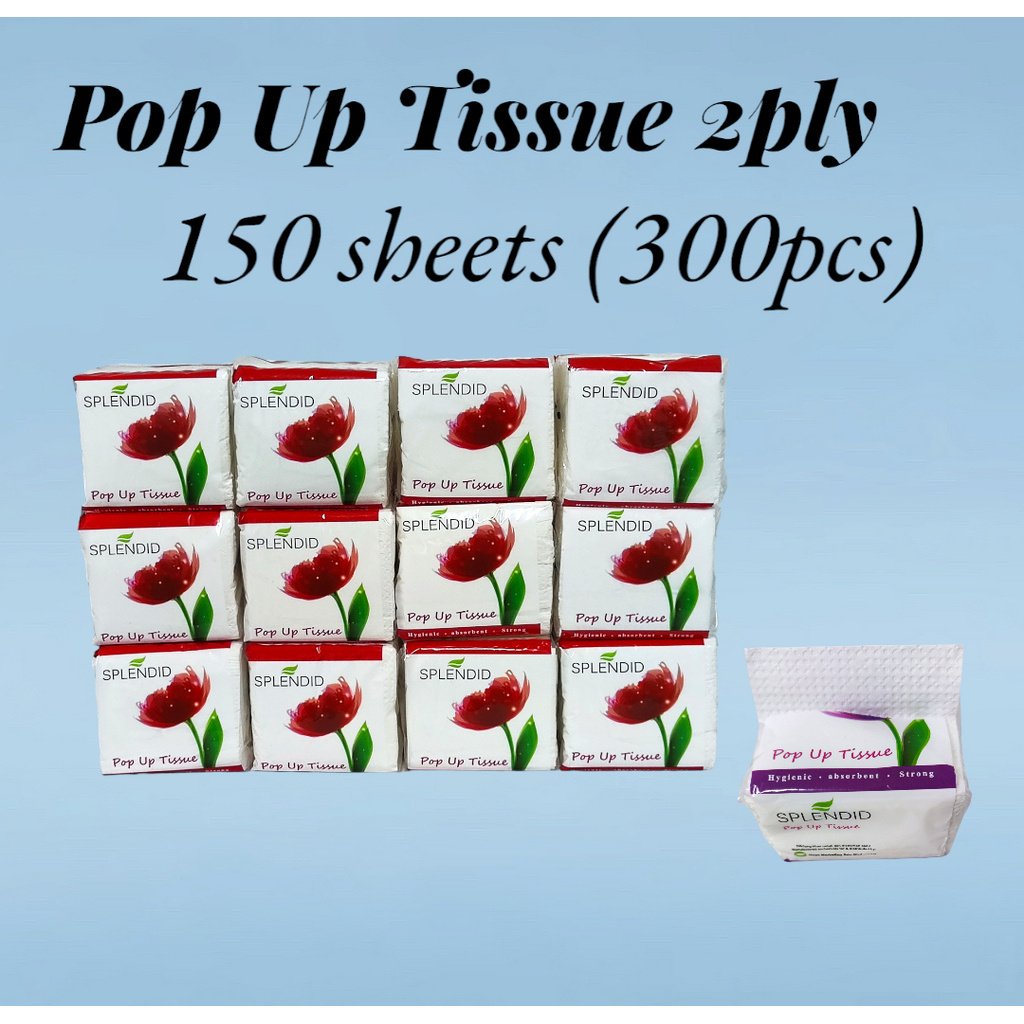 Splendid Pop Up Tissue 150 Sheets (300pcs) 2Ply Virgin Pulp | Shopee ...