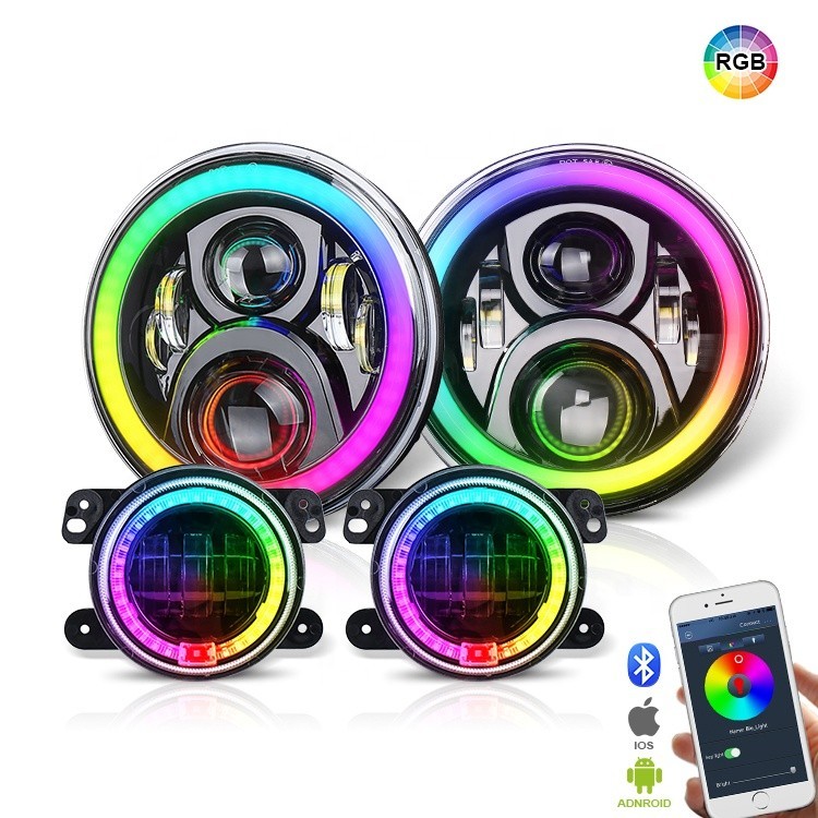 OVOVS Dot Approved 7' Led RGB Headlight 4'' led RGB Fog Light RGB Kits ...