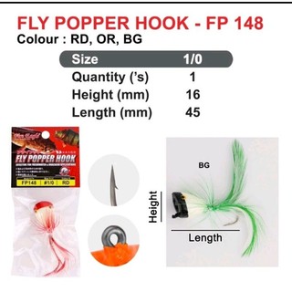 RANDOM COLOUR - Fire Eagle Fly Popper Hook FP 148 Fishing Hook Popper ...