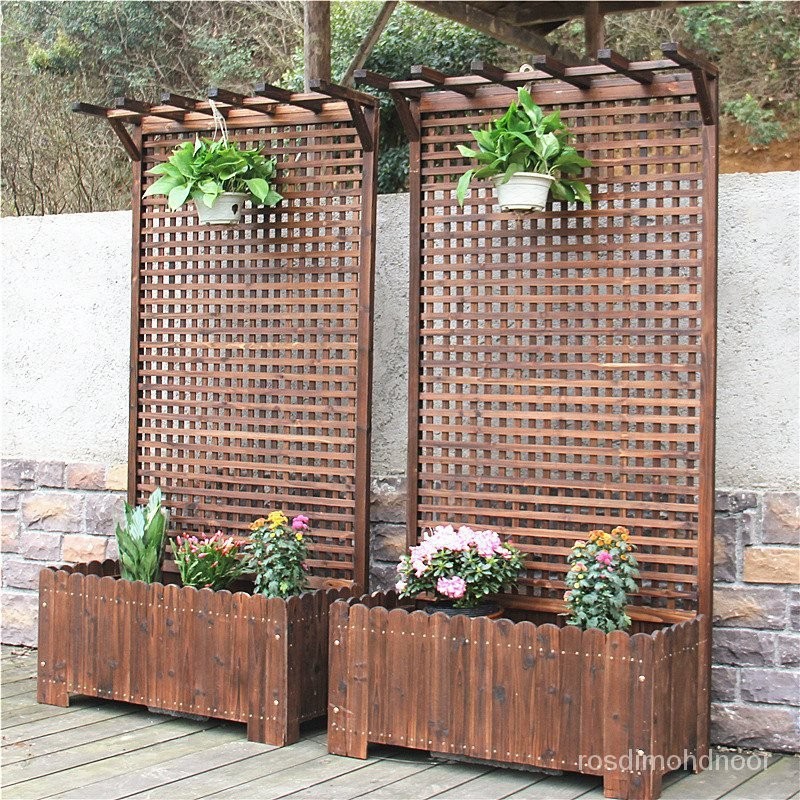 HY-6/Anti-Corrosion Solid Wood Fence Flower Pot Flower Rack Grid ...
