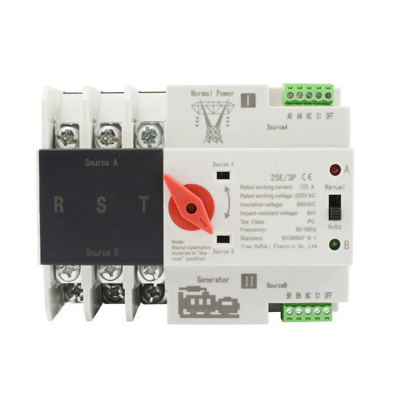 Din Rail 2P 3P 4P ATS Dual Power Automatic Transfer Switch Selector Switches Uninterrupted Power ...