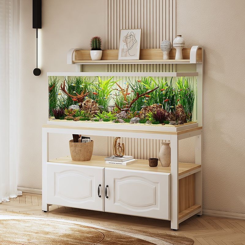 Double shelf with storage cabinet Fish Tank cabinet Aquarium Cabinet ...