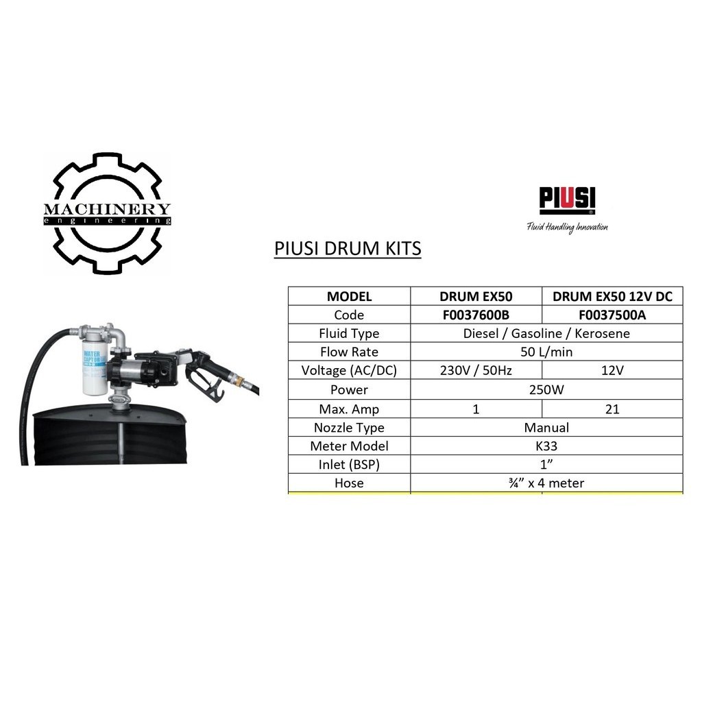 ITALY MADE PIUSI EX50 DRUM FUEL TRANSFER STATION COMPLETED WITH METER,4 ...