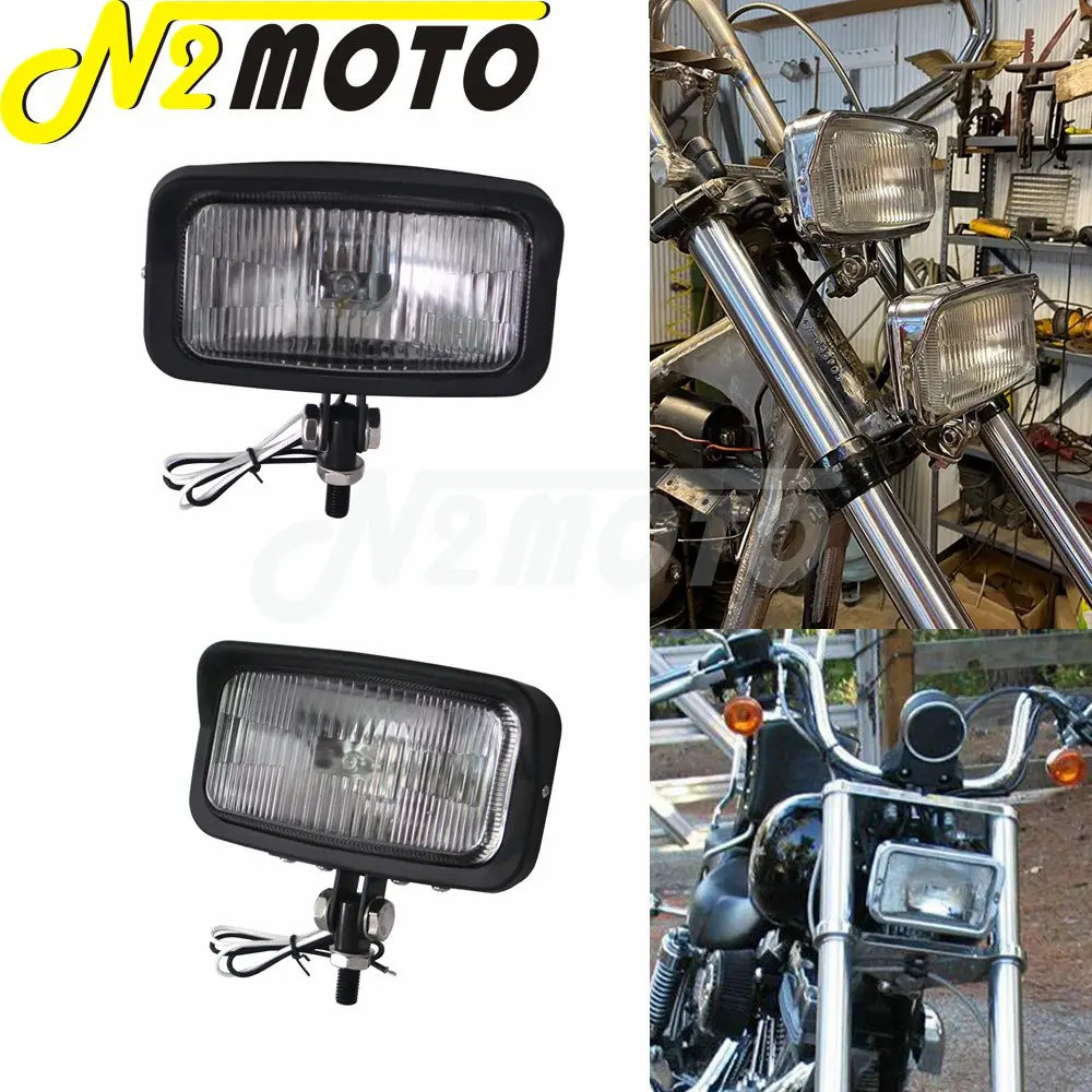 2X Black Retro Vintage Twin Square Headlight Cafe Racer Head Light For ...