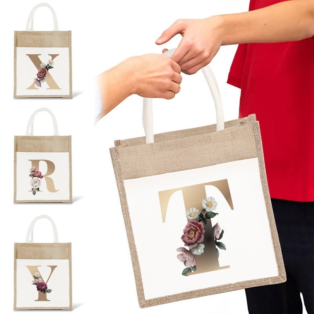 Jute bag A4 Hand-painted Cotton Sacks New Gold Letter Shopping Bags ...