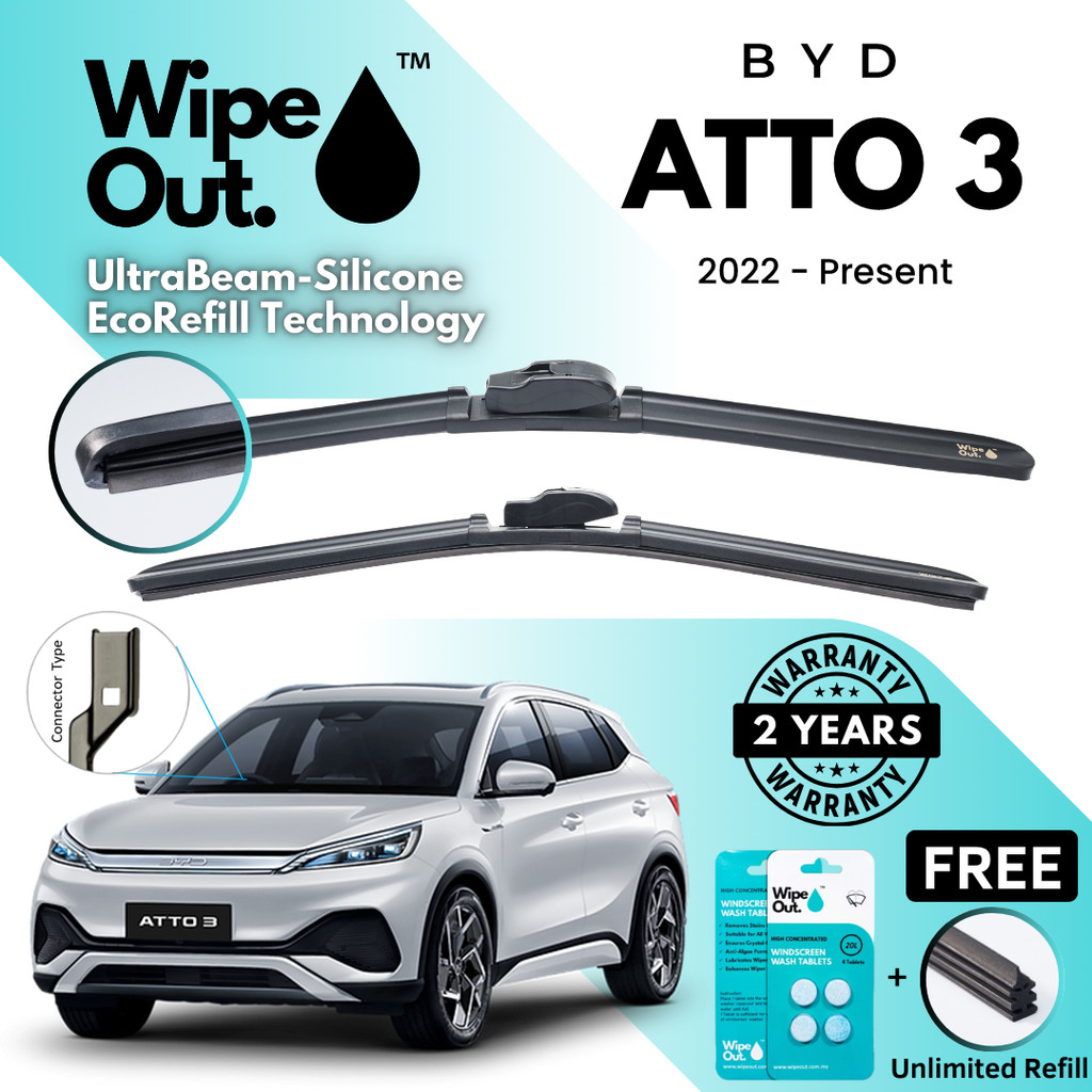 [PREMIER] WipeOut UltraBeam Silicone EcoRefill-Technology Wiper BYD ATTO 3 / ATTO3 (Front Set ...