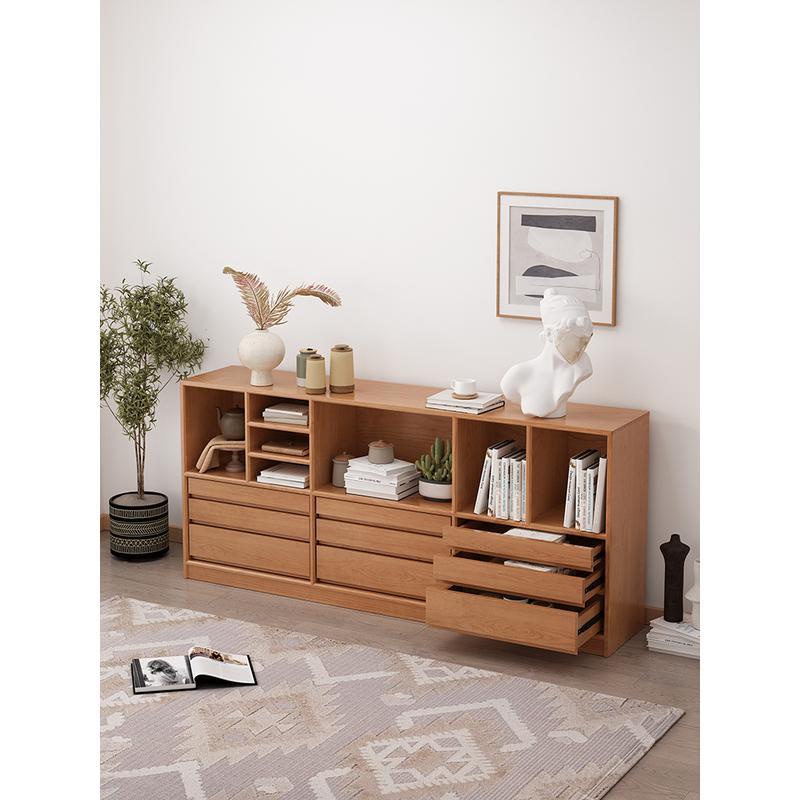 Nordic Solid Wood Bookcase Japanese-Style Floor Combination Bookshelf ...