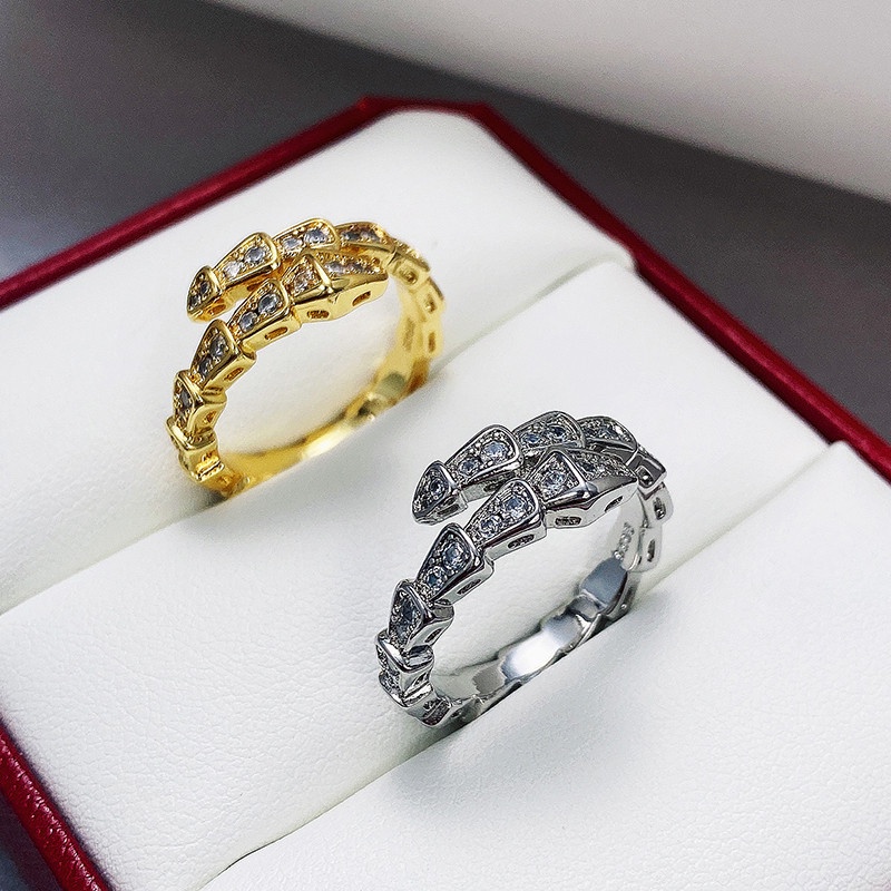 LALA.Snake Bone Open Ring Female Adjustable Niche Design Diamond Three ...