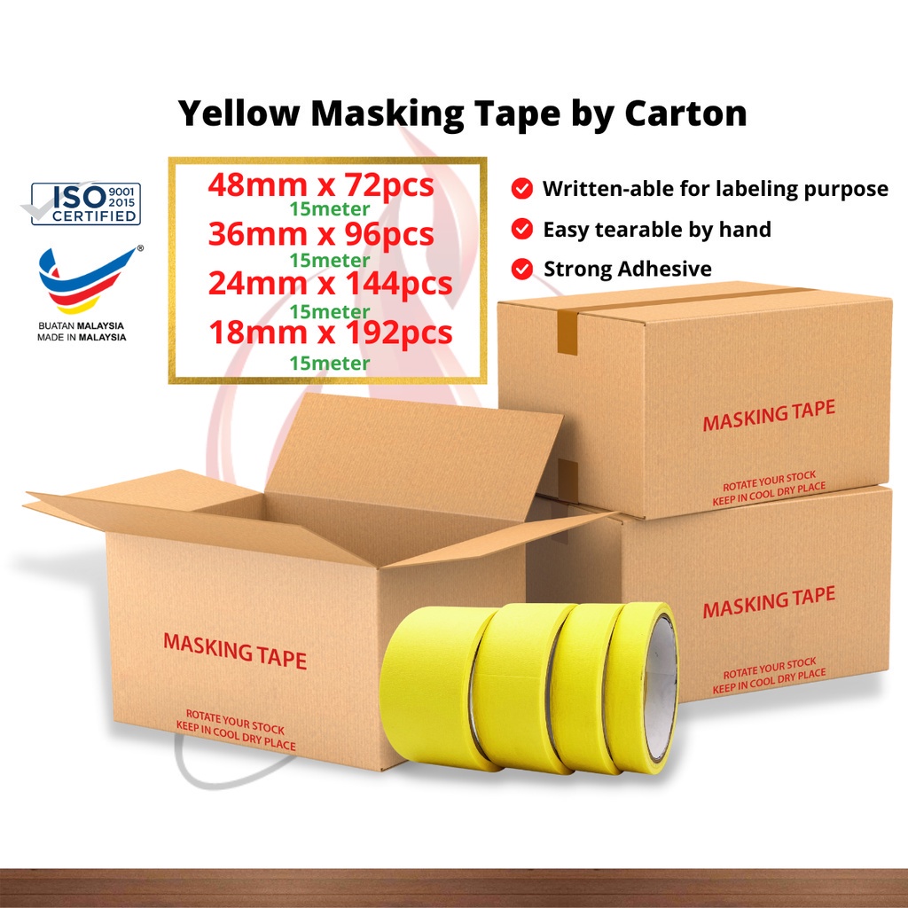 [Bulk Purchase] Premium Yellow Masking Tape / Paper Tape 15meter x 18mm ...
