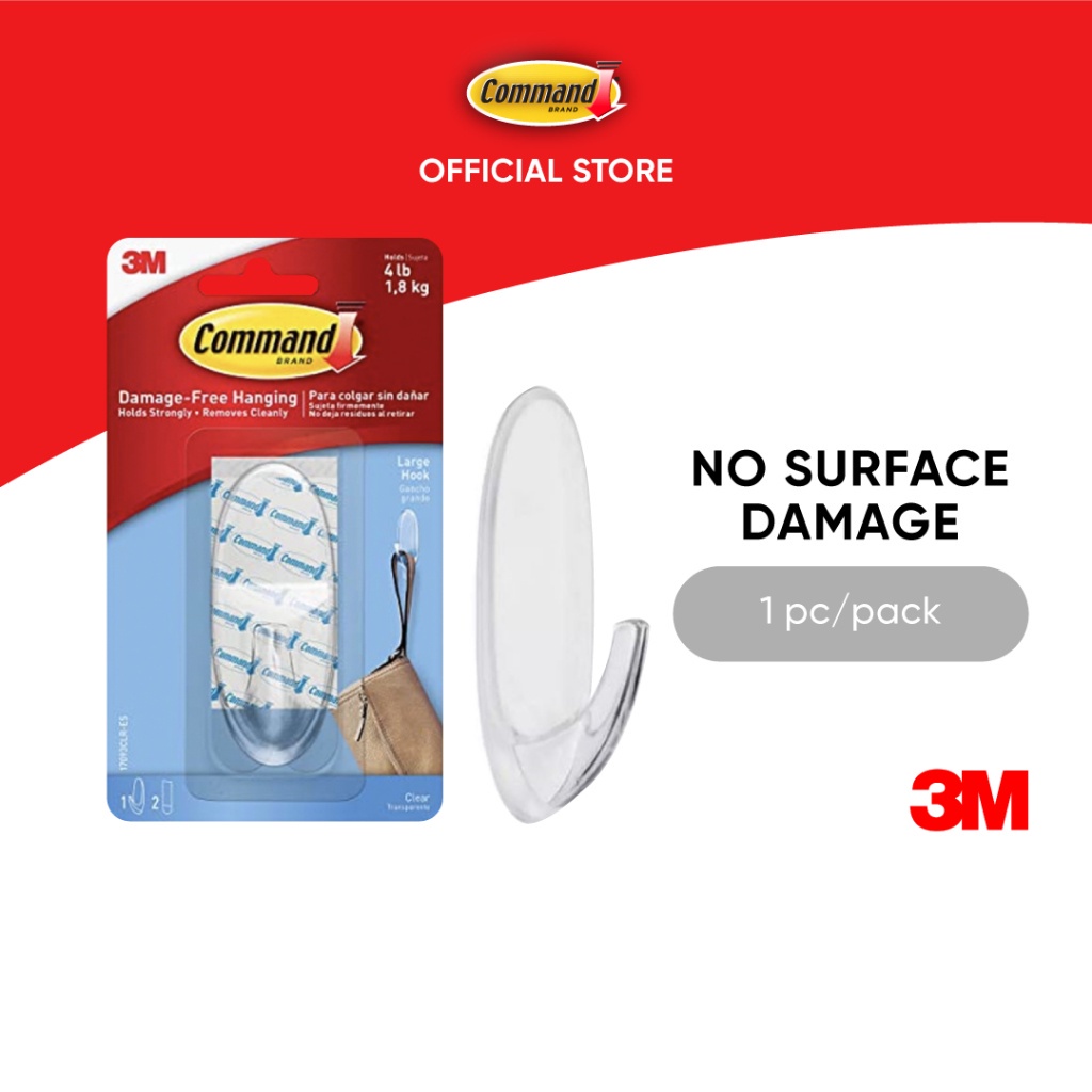 3M™ Command™ Clear Large Hook, 17093CLR-ES, Holds Up to 1.8kg, 1 pc ...