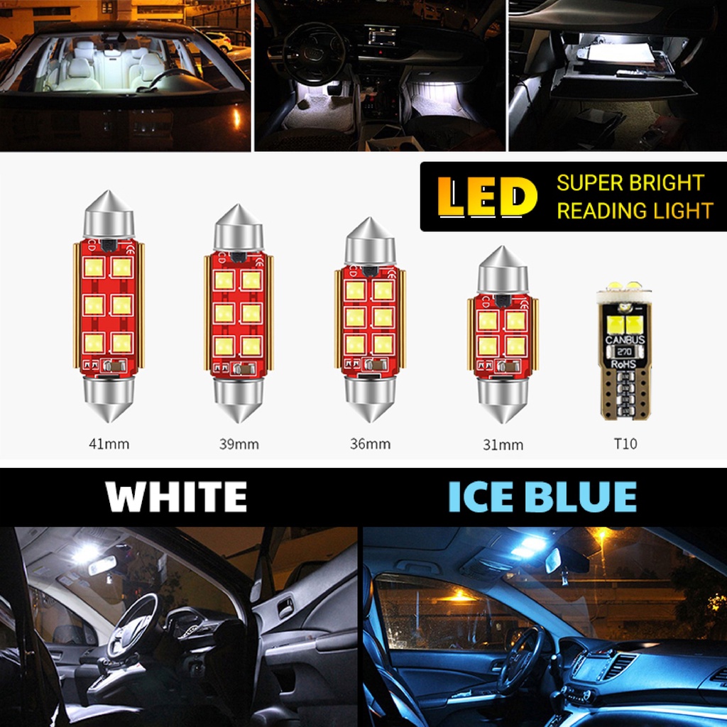 1PC Car Interior Dome Reading Light T10/W5W C5W 31mm/36mm/39mm/41mm LED License Plate Boot Light ...