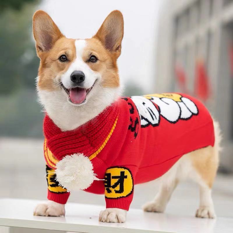 Dog Autumn Winter Clothes New Year Sweatshirt Corgi Teddy Pet Clothes ...