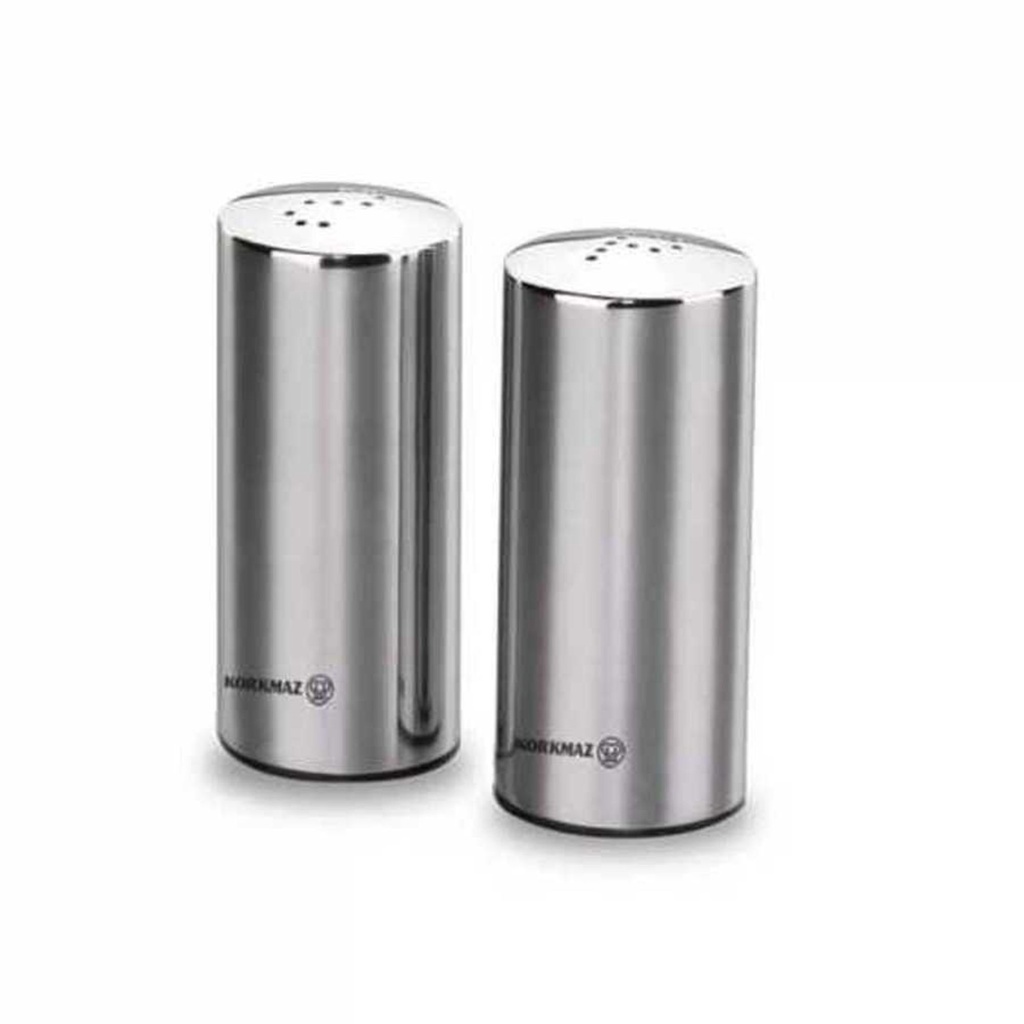 Korkmaz Duo Satin Salt and Pepper Shakers Set - Stainless Steel Body ...